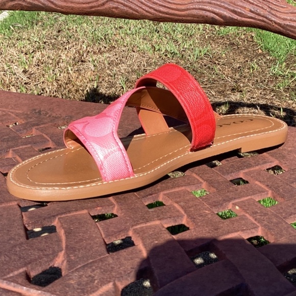Coach | Shoes | Nwt Coach Pink Lemonade Signature Coated Canvas Sandals ...